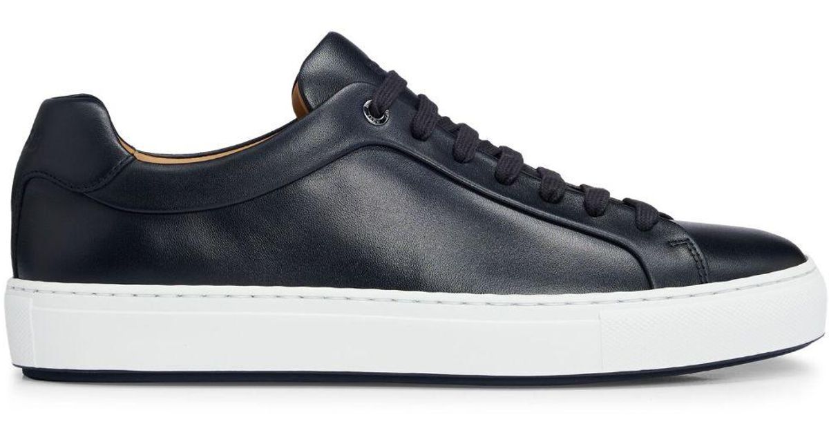 BOSS Cupsole Leather Sneakers in Blue for Men | Lyst