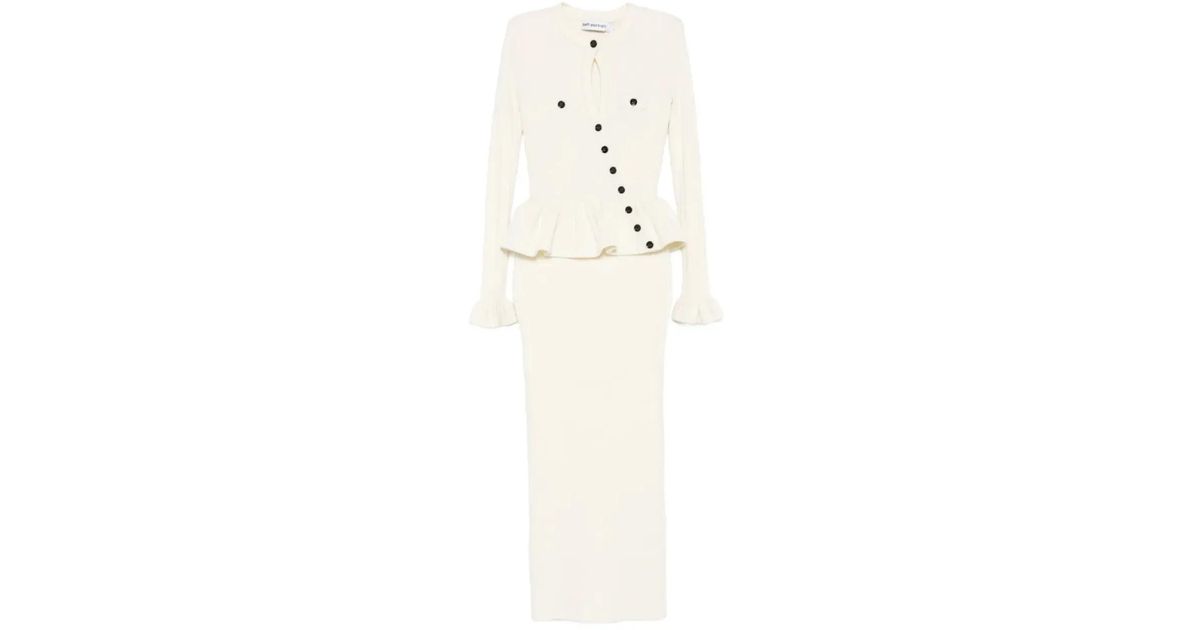 Self-Portrait Knitted Asymmetric Midi Dress in White | Lyst