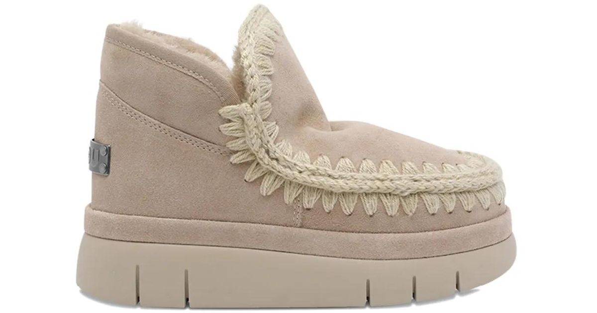 Mou Lettering-Logo Suede Boots in Natural | Lyst UK