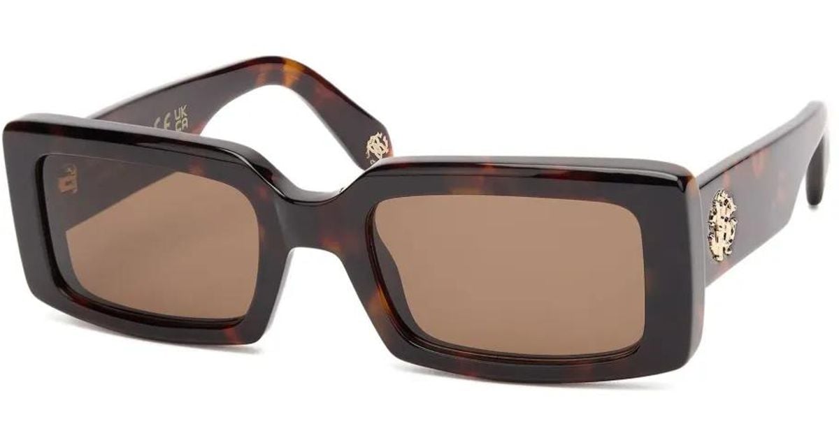 Roberto Cavalli Rectangle-Frame Logo Sunglasses in Brown | Lyst UK