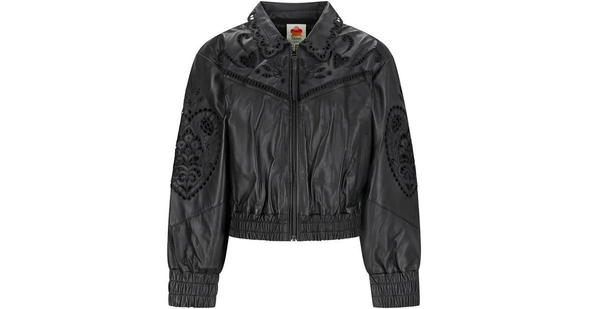 FARM Rio Richelieu Heart-Shape Cut-Out Leather Jacket in Black | Lyst