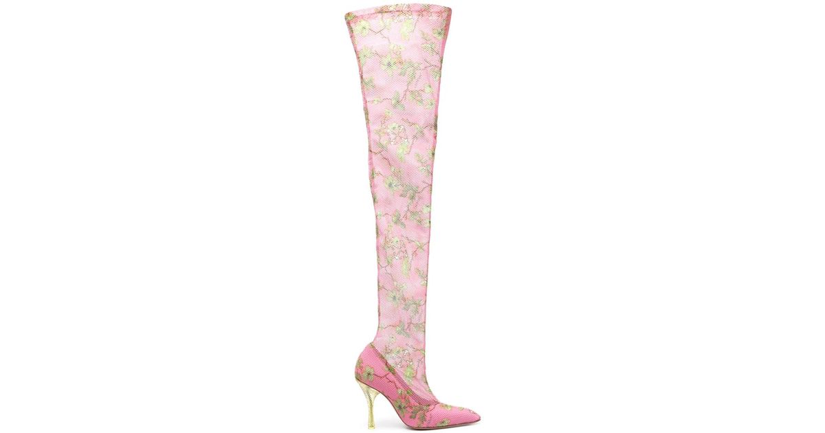 Off-White c/o Virgil Abloh 100Mm Thigh-High Mesh Boots in Pink | Lyst