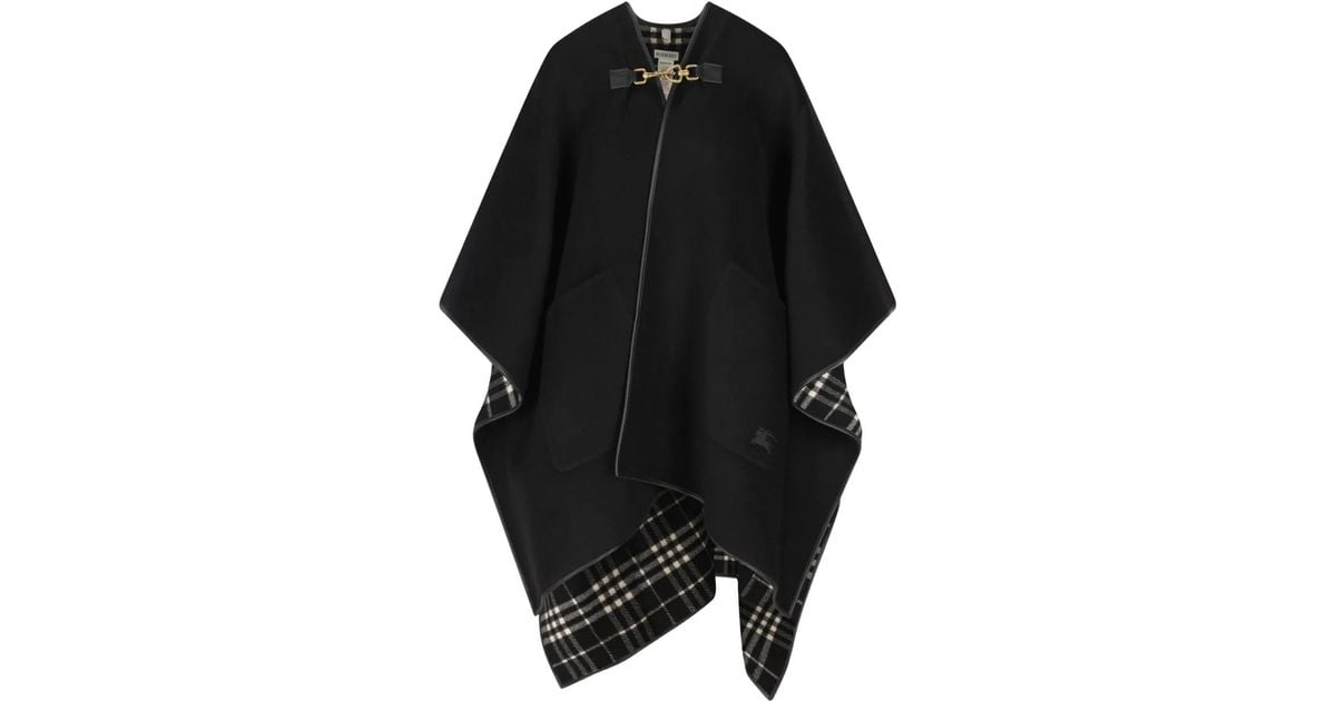 Burberry Check-Pattern Embroidered-Logo Cape in Black | Lyst UK