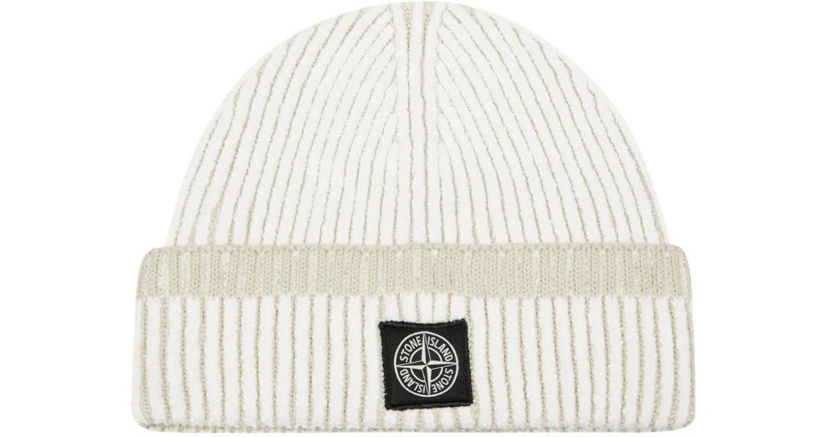 Stone Island Ribbed-Knit Beanie in White for Men | Lyst UK