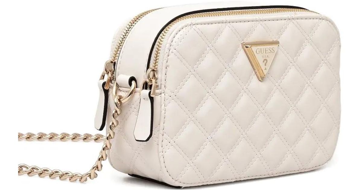 Guess Giully Quilted Chain Cross Body Bag in White | Lyst UK