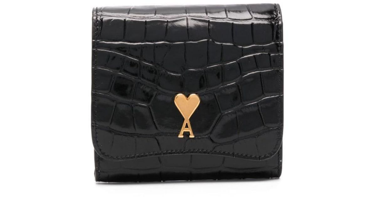 Ami Paris Crocodile-Embossed Logo Wallet in Black | Lyst UK