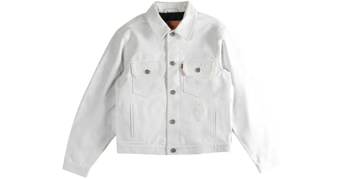 Stussy Levi's Buttoned Flap-Pocket Leather Jacket in White | Lyst UK