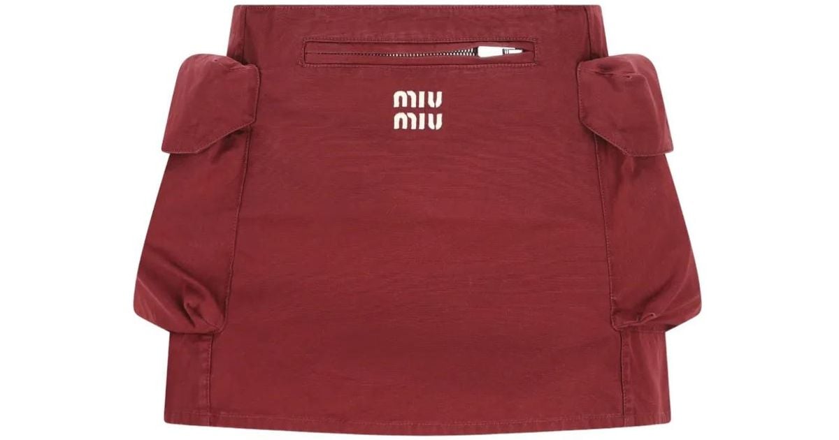 Miu Miu Front Logo Pockets Skirt in Red | Lyst UK