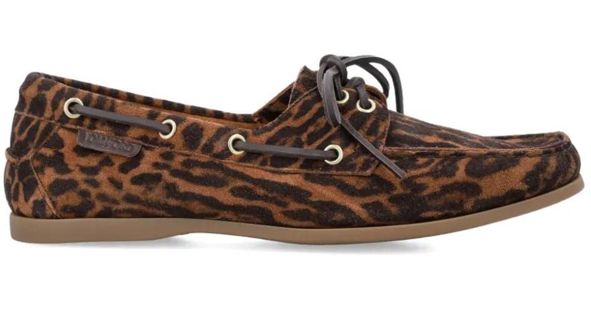 Tom Ford Leopard-Print Boat Shoes in Brown for Men | Lyst UK