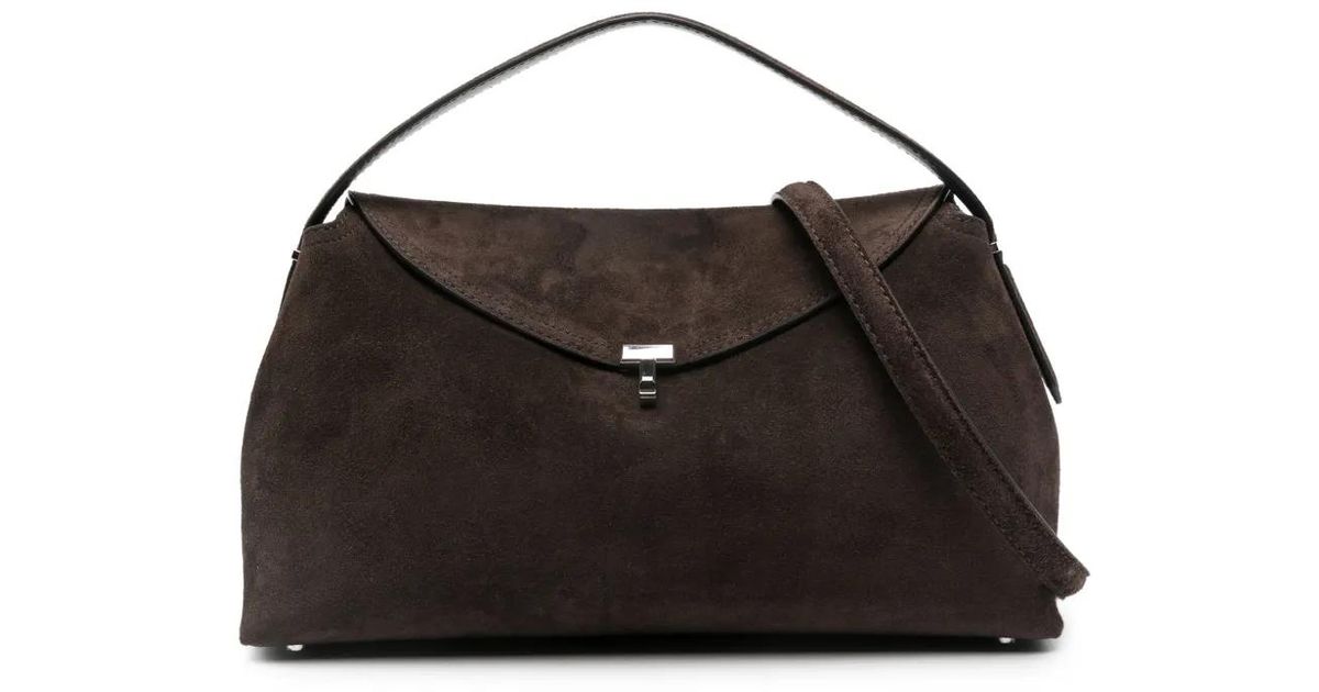 TOTEME T-Lock Suede Top-Handle Shoulder Bag in Black | Lyst