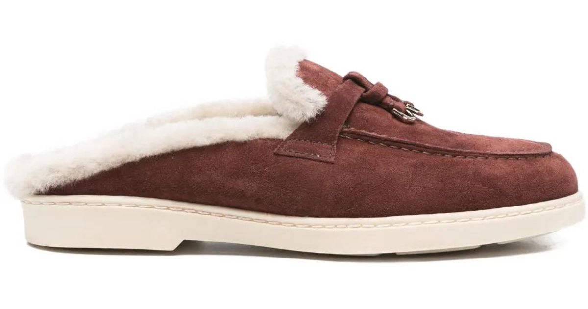 Doucal's Fur-Trim Mules in Brown | Lyst