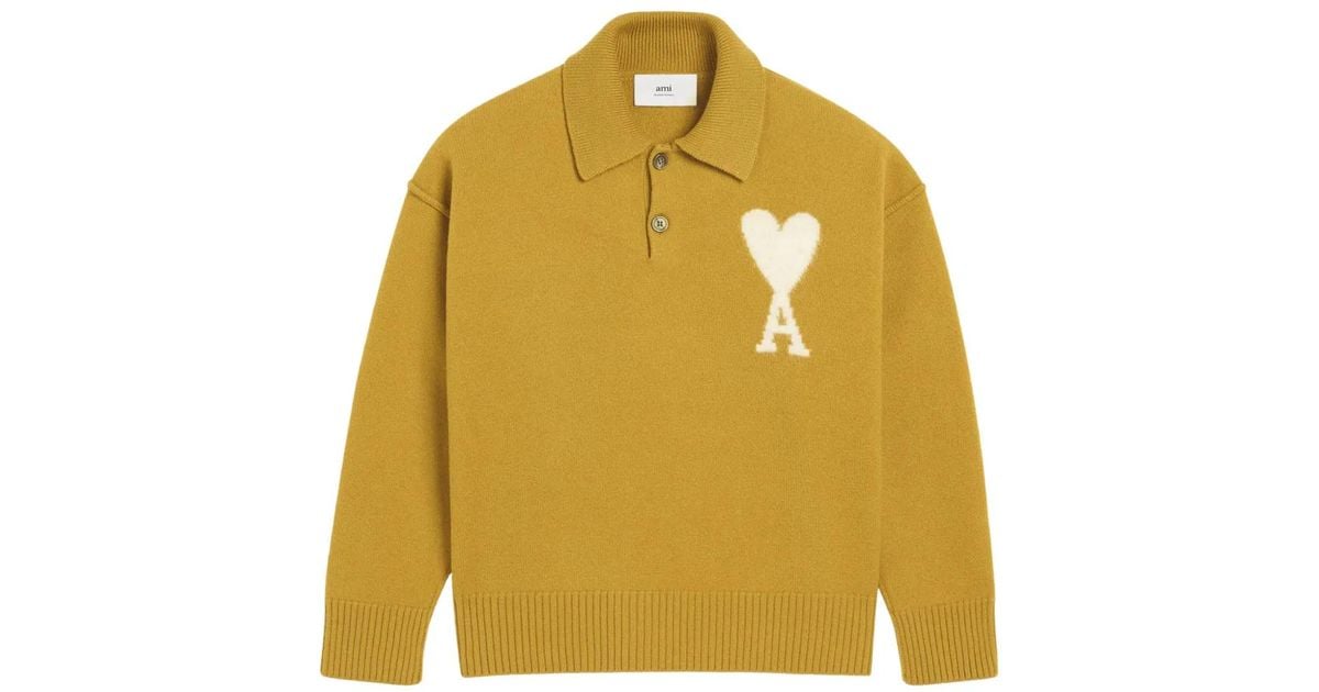 Ami Paris Polo Shirt With Classic Collar in Yellow | Lyst