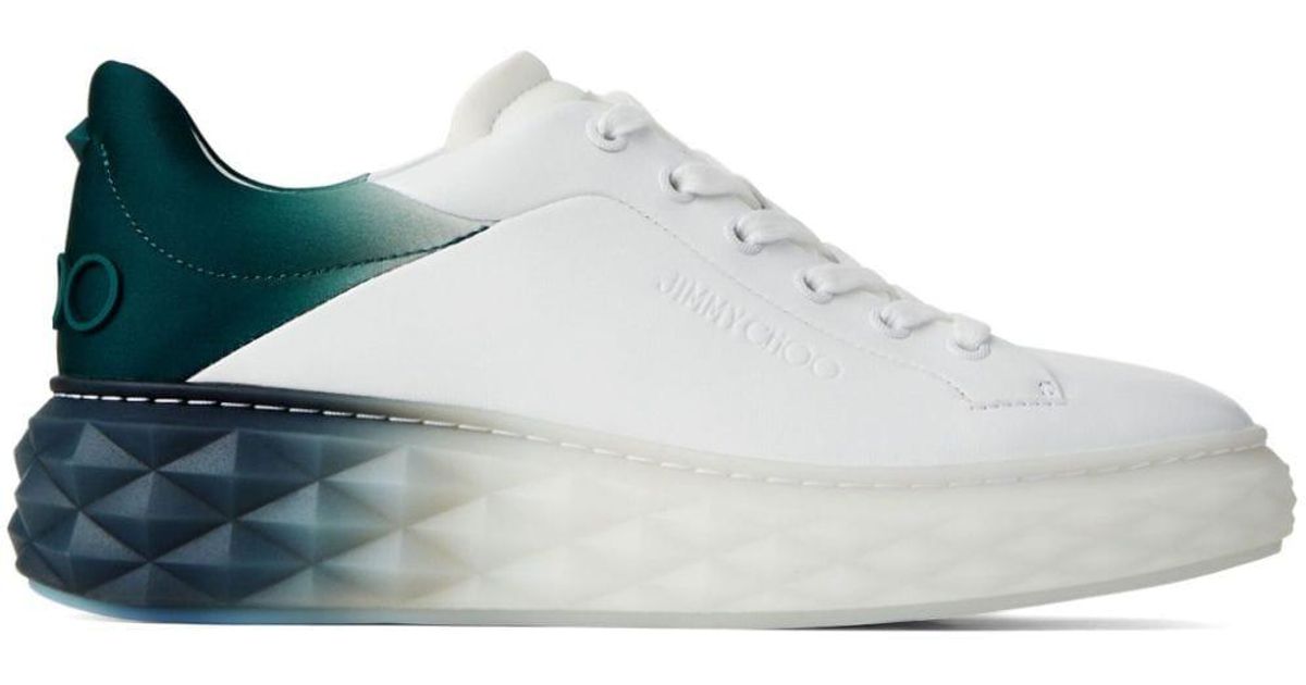 Jimmy Choo Diamond Maxi Logo-embossed Leather And Woven Low-top Trainers in White | Lyst UK