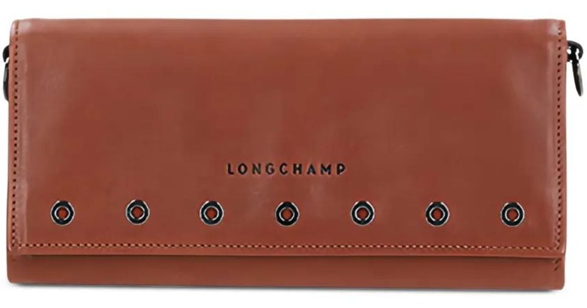 Longchamp Le Pliage Chain-Embellished Wallet in Brown | Lyst