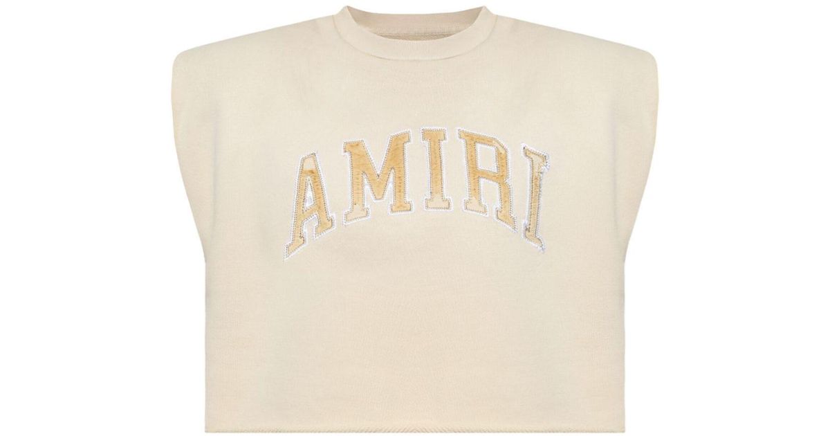 Amiri Logo-Print Cropped Tank Top in Natural | Lyst UK
