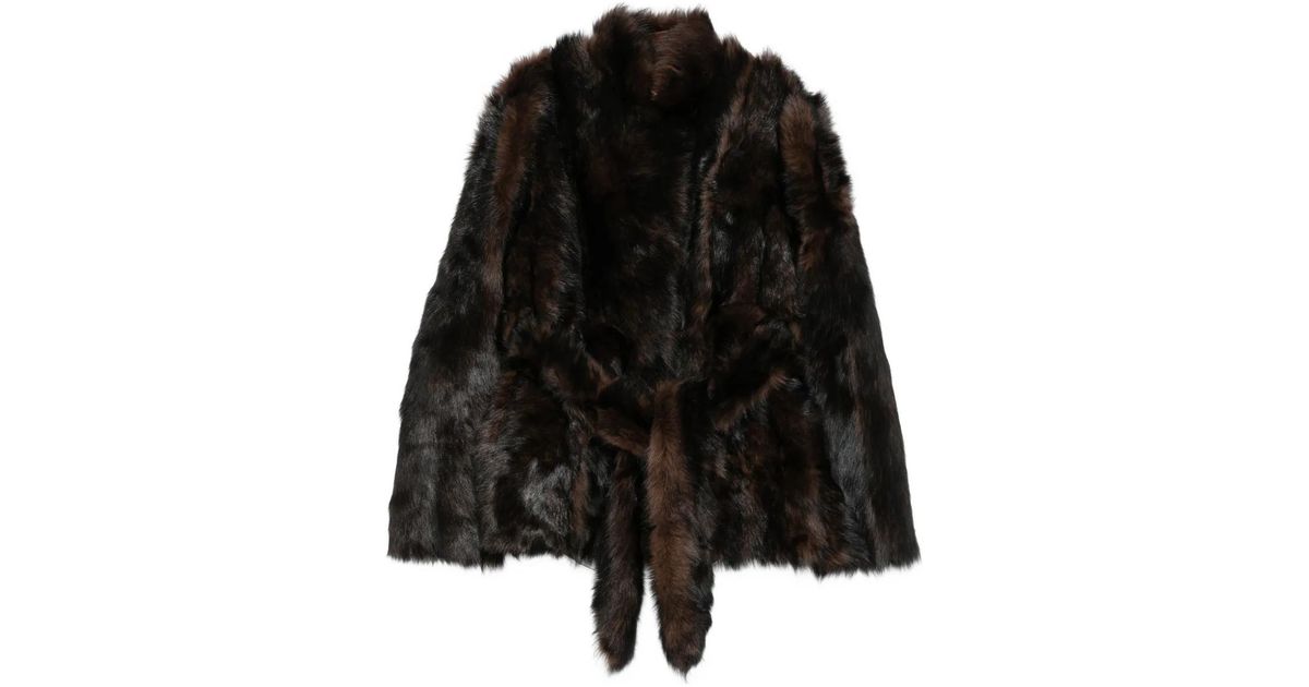 Nour Hammour Elsa Belted Faux-fur Coat ブラック | Lyst
