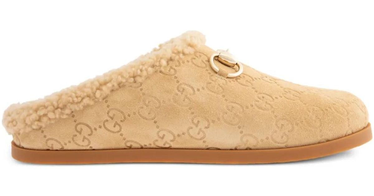 Gucci New Sol Suede Mules in Natural | Lyst