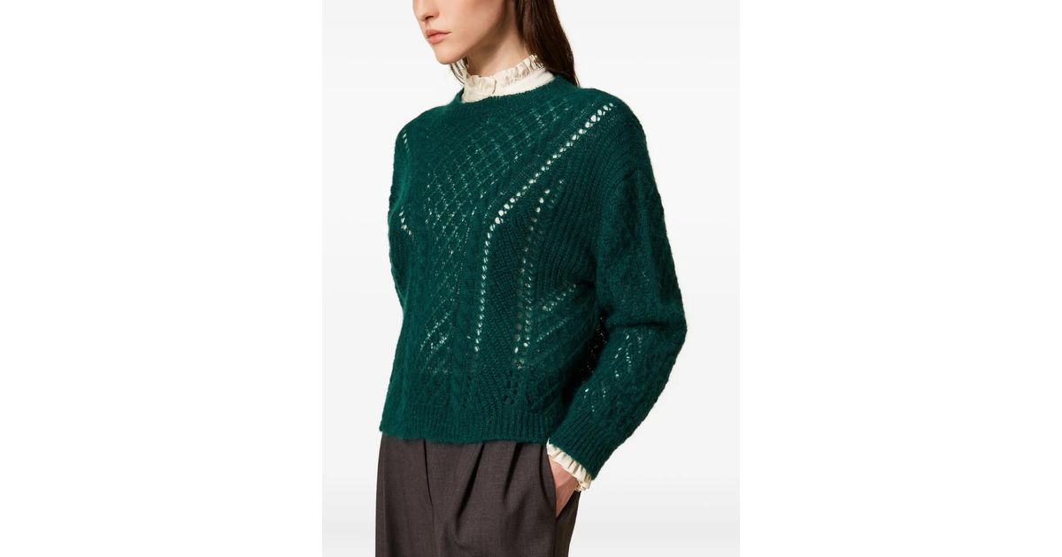 Twinset Open-Work Cable-Knit Jumper in Green | Lyst UK