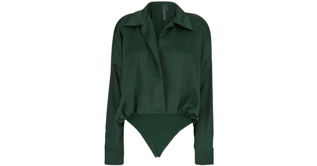 Norma Kamali Long-Sleeve Bodysuit in Green | Lyst