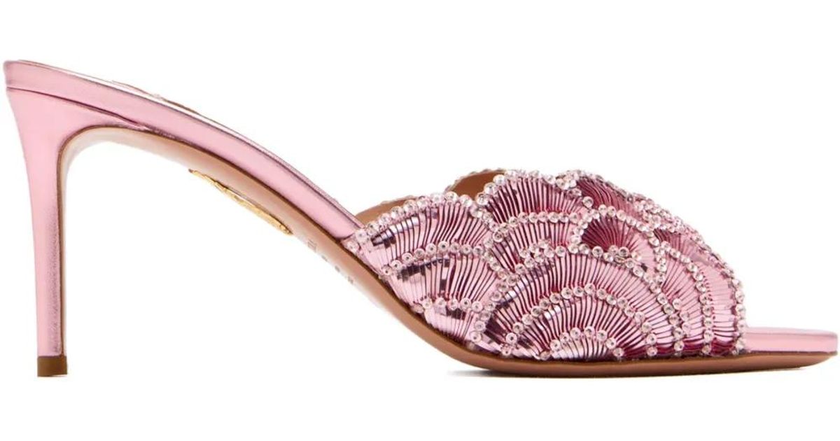 Aquazzura 75mm Sequin-embellished Stiletto Mules in Pink | Lyst