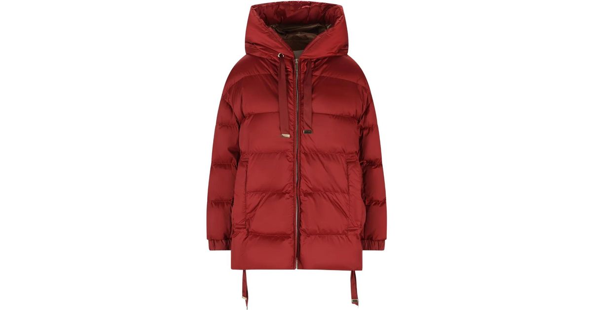 Max Mara Felice Hooded Puffer Coat in Red | Lyst UK