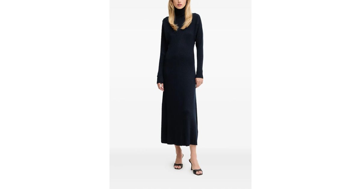 BOSS Roll-Neck Midi Dress in Blue | Lyst UK