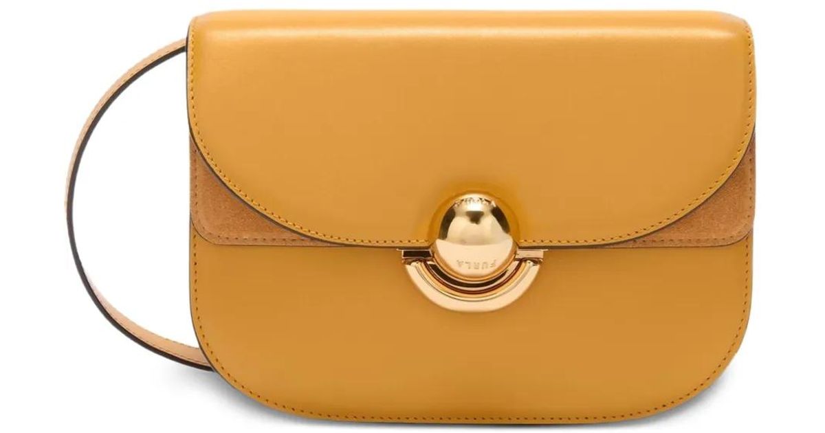 Furla Mini Sfera Leather-Suede Flap Bag in Orange | Lyst