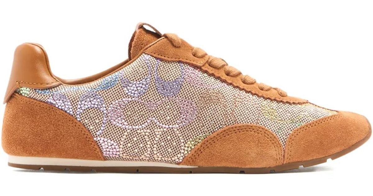 COACH Crystal-Embellished Panelled Sneakers in Brown | Lyst