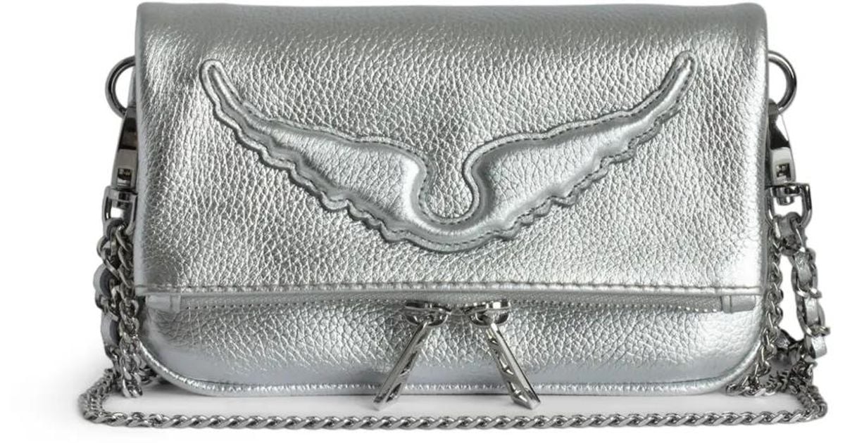 Zadig & Voltaire Rock Nano Wings Metallic Grain Bags in Gray | Lyst