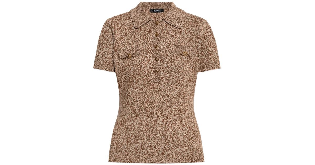 Versace Knit Polo Top in Brown | Lyst