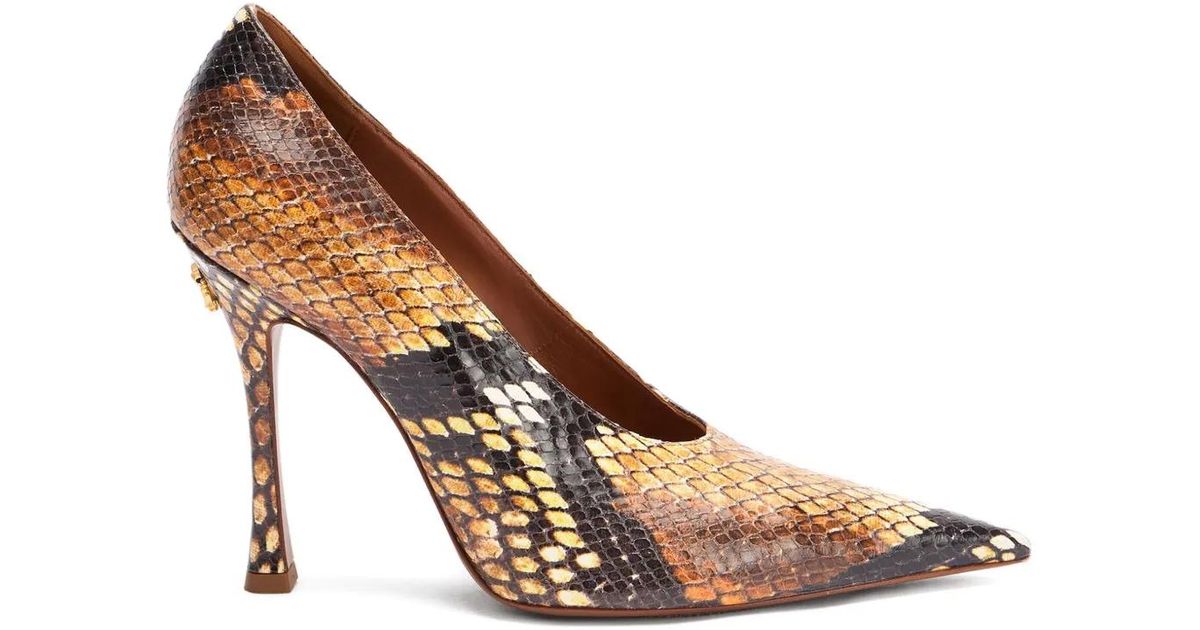Roberto Cavalli Snake-Embossed High-Heel Pumps in Brown | Lyst