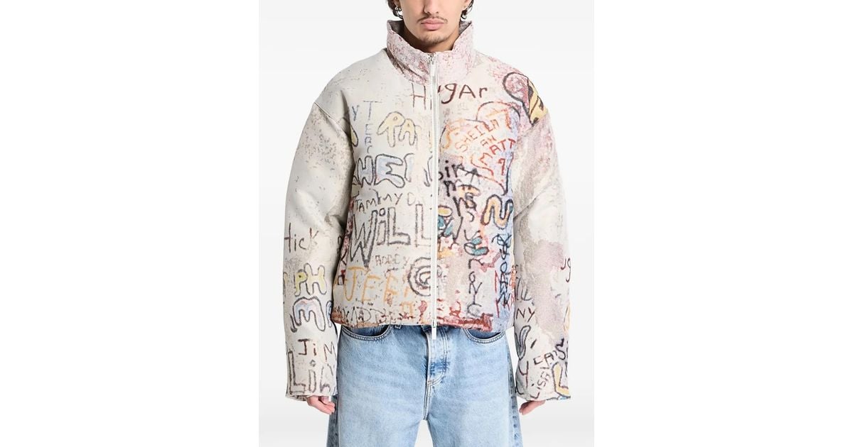 Nike Graffiti-Design Zip-Fastening Puffer Jacket in Blue for Men | Lyst UK