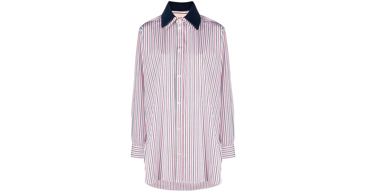 Plan C Stripe Long-Sleeved Shirt in White | Lyst UK