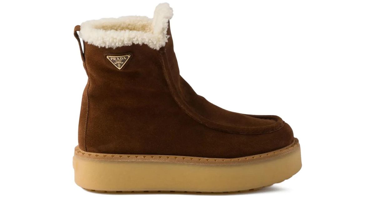 Prada Suede Booties in Brown | Lyst