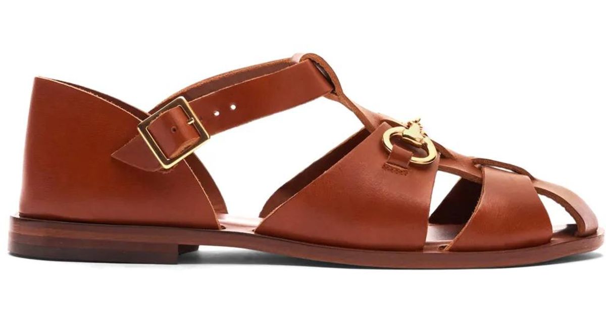SCAROSSO Helene Leather Sandals in Brown | Lyst