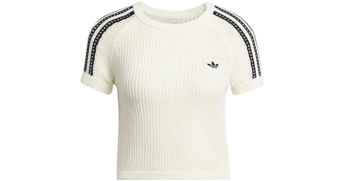 adidas Cali Crochet Logo T-Shirt in Natural | Lyst UK