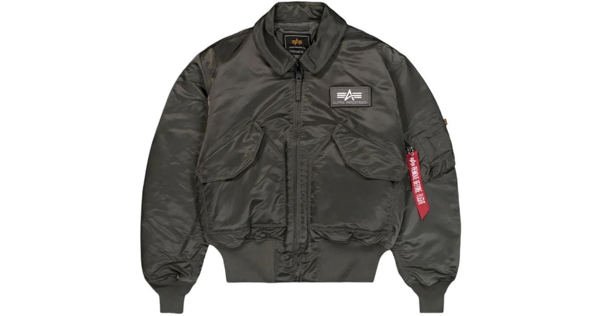Alpha Industries Logo-Detail Ribbed Bomber Jacket in Grey for Men | Lyst UK