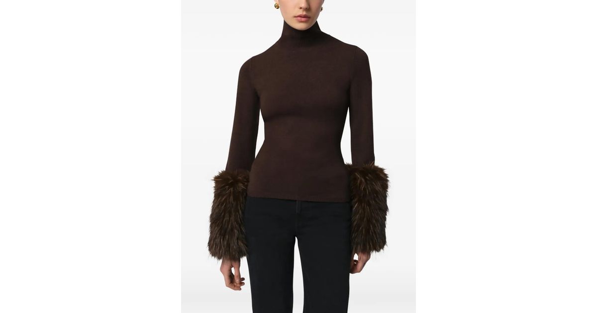 Apparis Aspen Faux-Fur Cuff Sweater in Black | Lyst