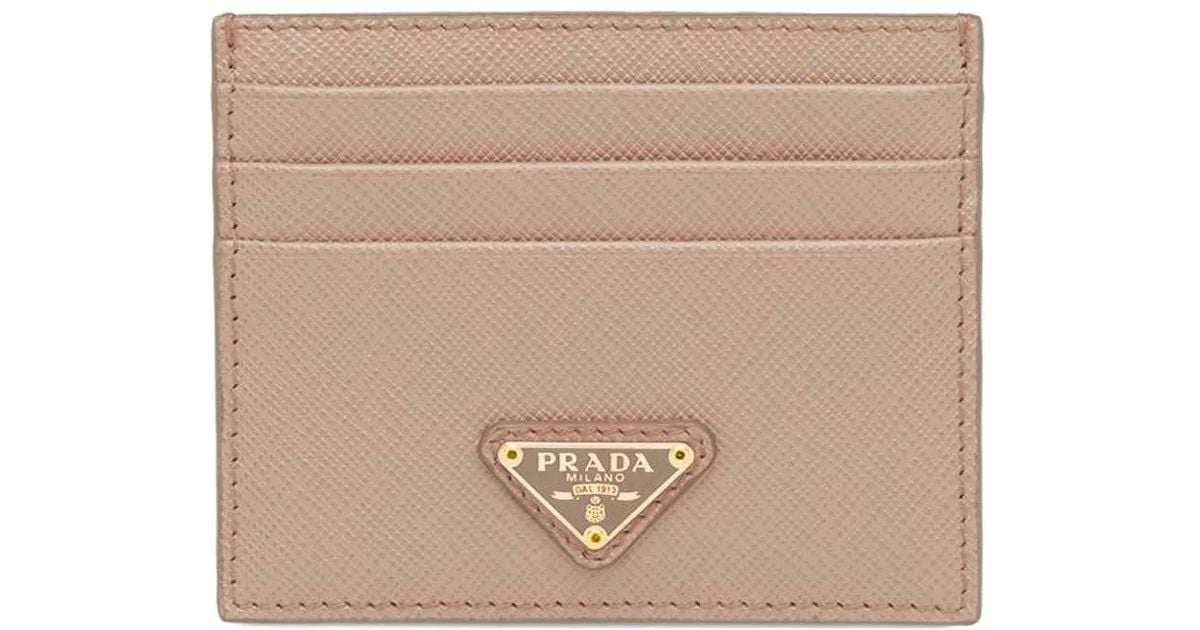Prada Logo Card Wallet in Natural | Lyst UK