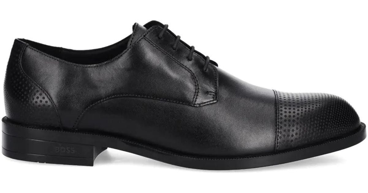 BOSS Colby Perforated-Cap Derby Shoes in Black for Men | Lyst