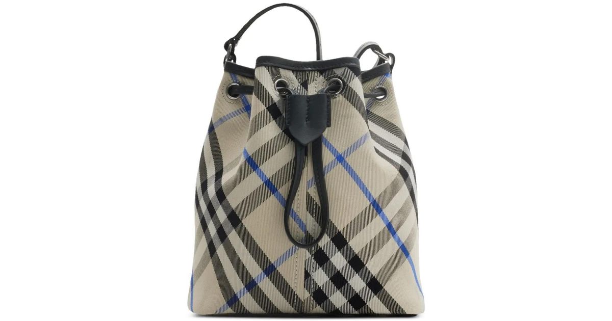 Burberry Mini Checked Bucket Bag in Gray | Lyst