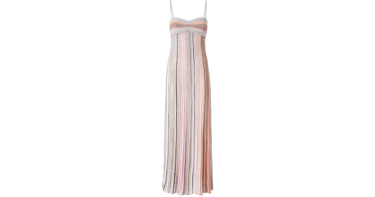 Missoni Pleated Lamé Maxi Dress in Pink | Lyst