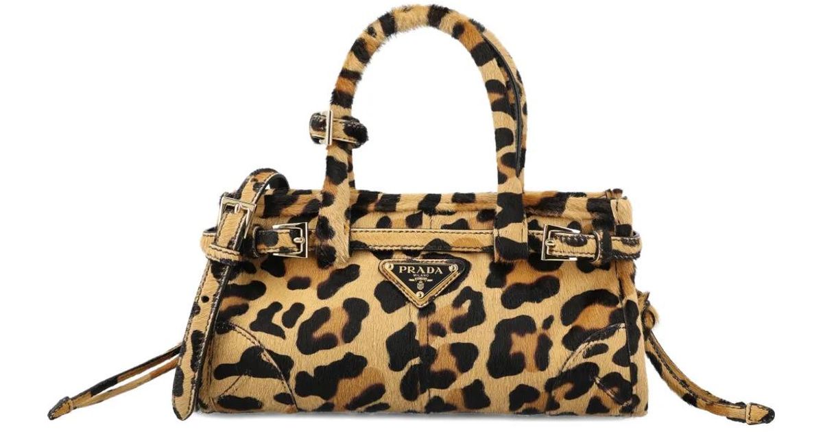 Prada Bonnie Leopard Print Buckle Backpack in Metallic | Lyst UK