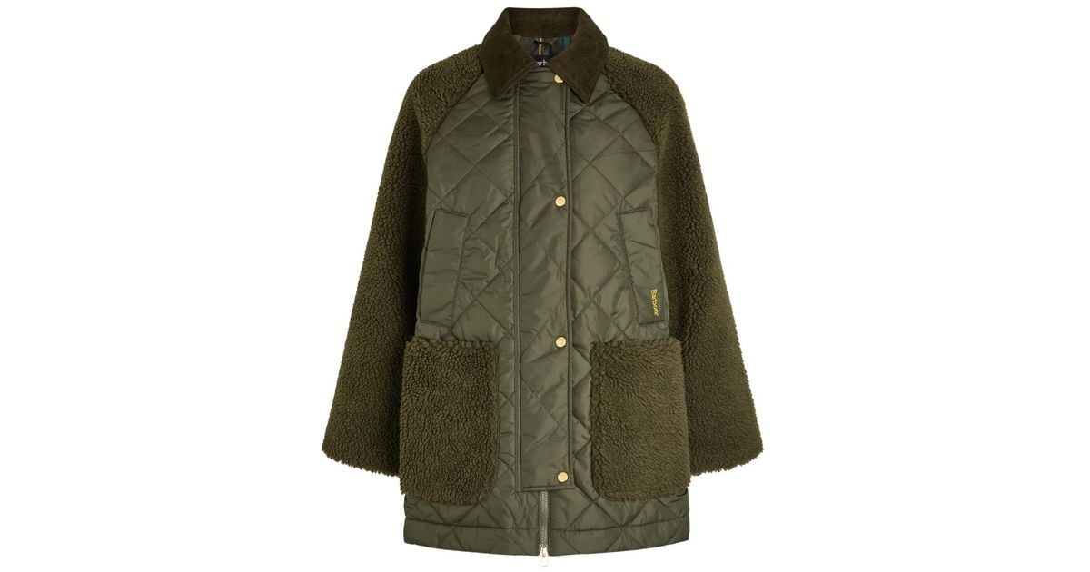 Barbour Quilted Teddy-Effect Puffer Jacket in Green | Lyst