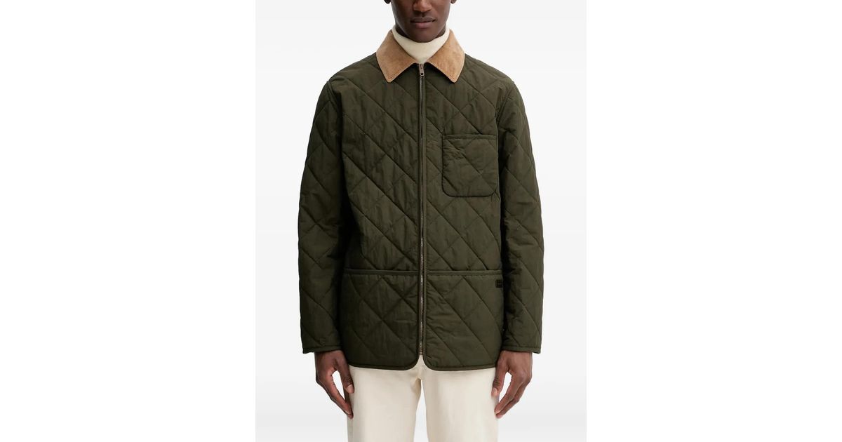 Bally Corduroy-Collar Quilted Jacket in Green for Men | Lyst UK