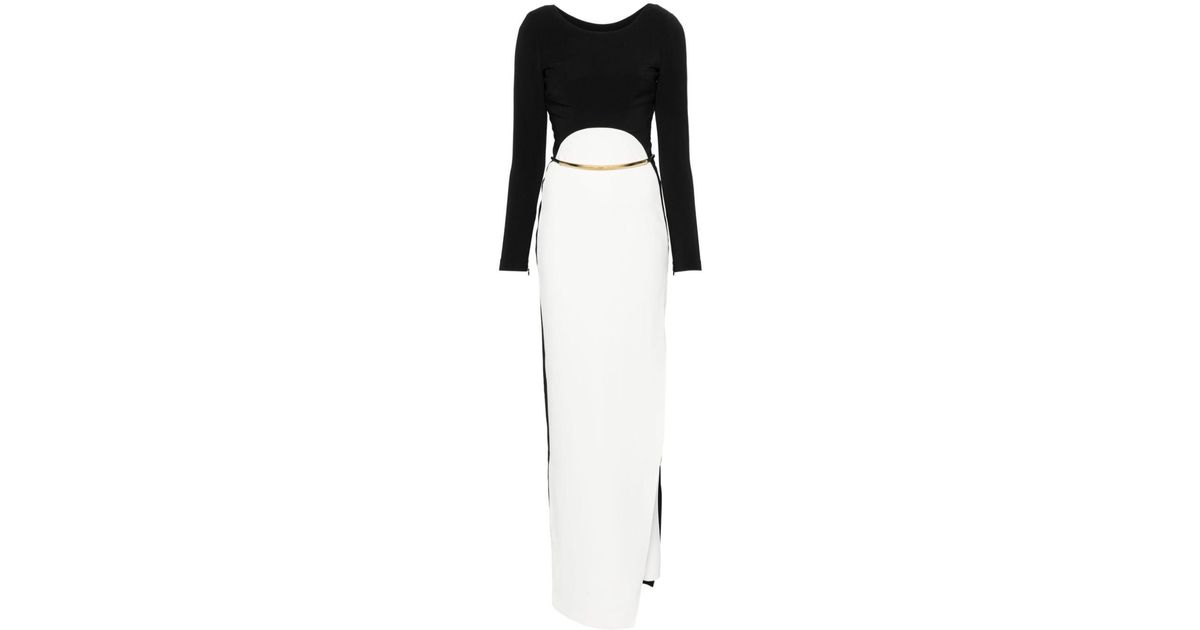 Elisabetta Franchi Colour-Block Crepe Maxi Dress in Black | Lyst