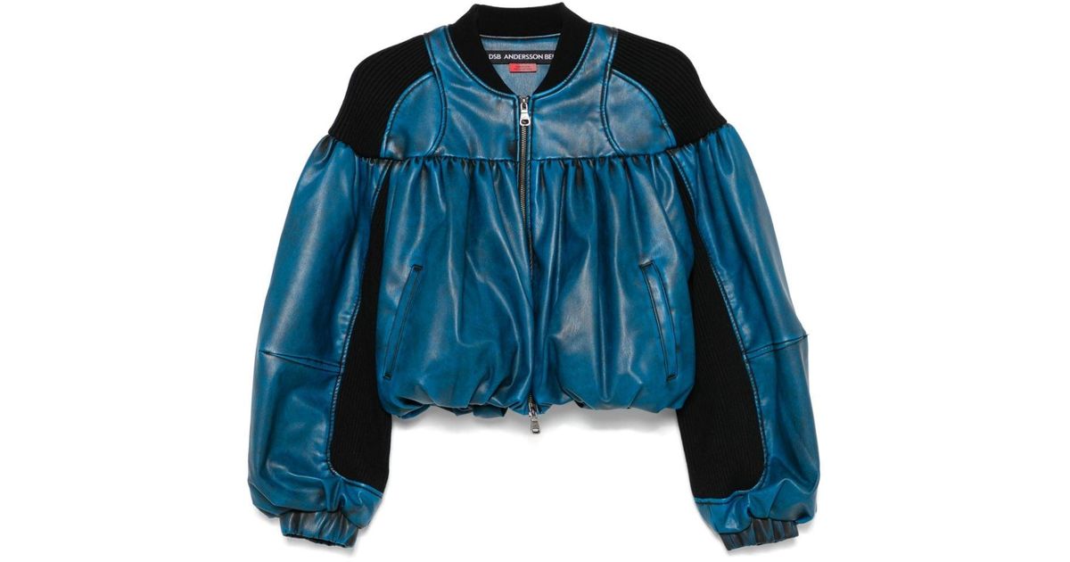 ANDERSSON BELL Shirring Faux-Leather Bomber Jacket in Blue | Lyst