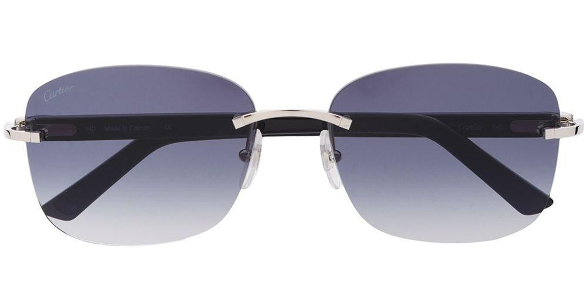 Cartier C Décor Rimless Rectangular Frame Sunglasses In Blue For Men
