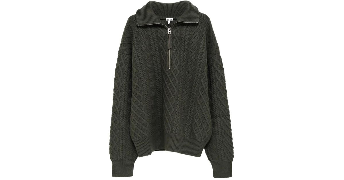 Loewe Cable-Knit Half-Zip Sweater in Black for Men | Lyst