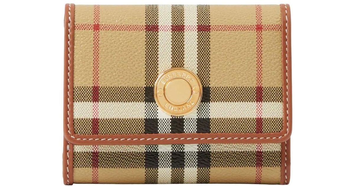 Burberry Lancaster Small Check Tri-Fold Wallet in Natural | Lyst
